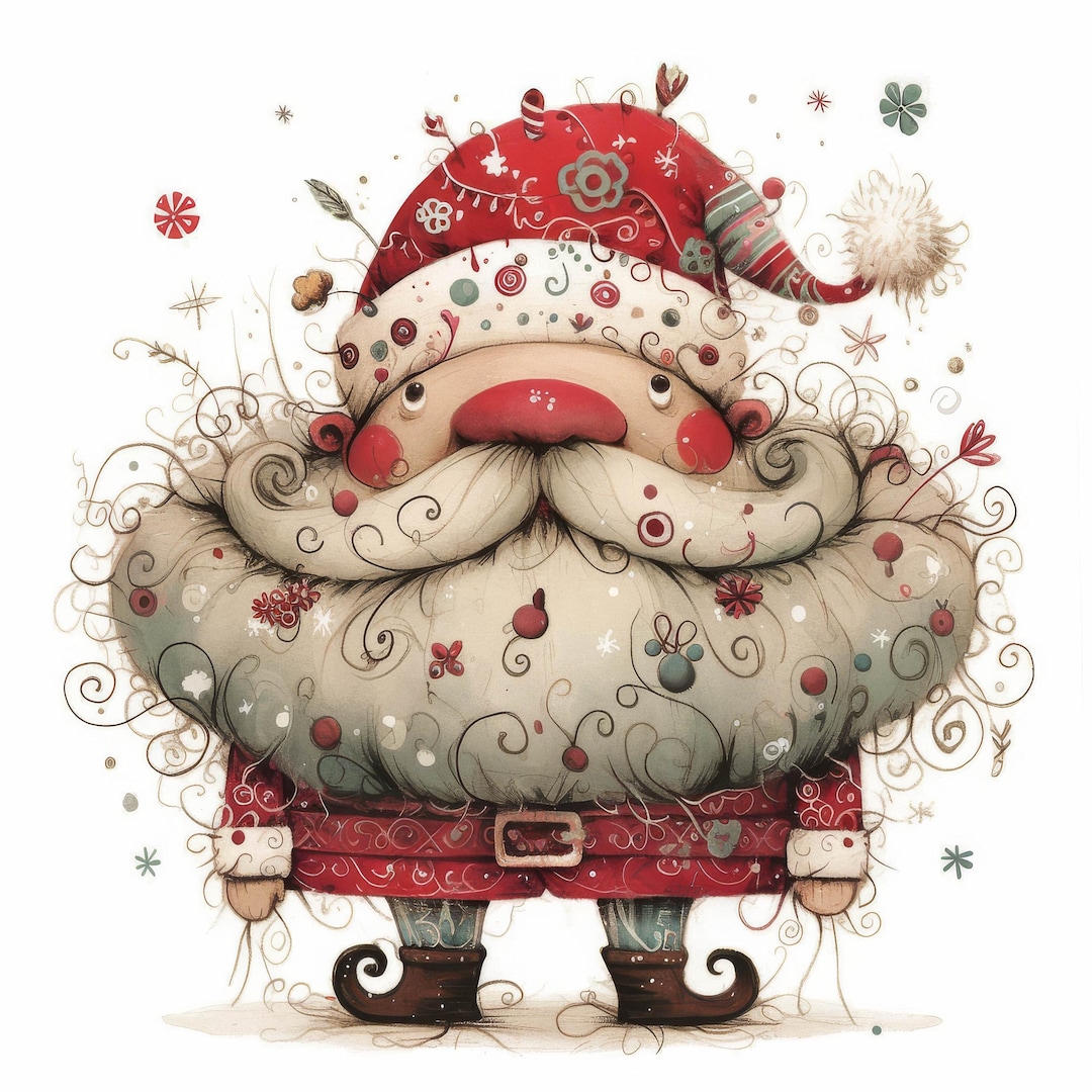 Quirky Santa Clip Art 12 High Res Watercolor Jpgs Junk Journals ...