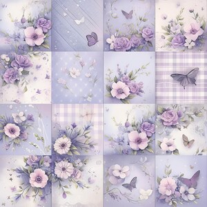Purple Floral Fancy Paper Clip Art Bundle 12 High Res Watercolor Jpgs ...