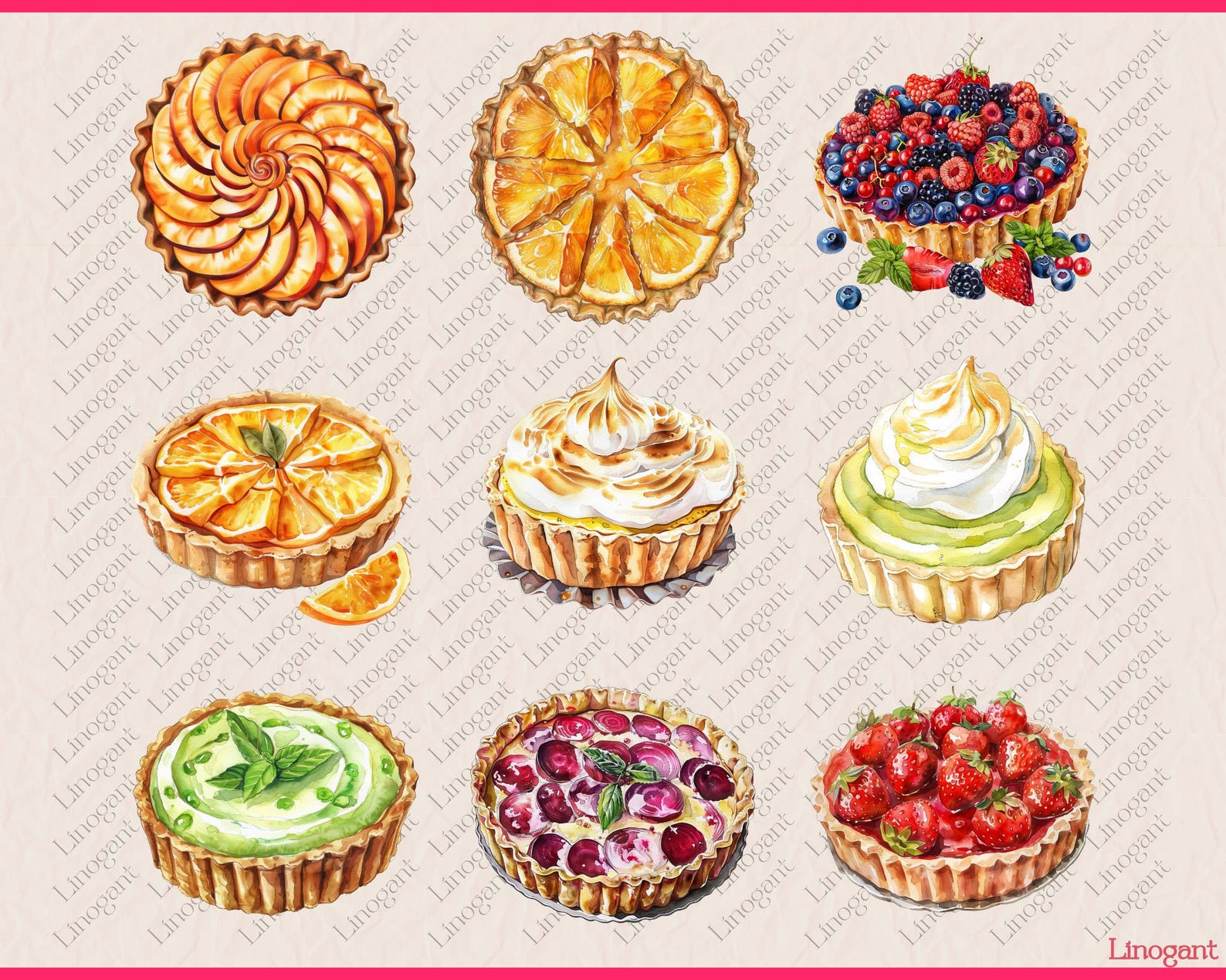 36 Delicious Tarts Clipart | Bake Tart With Nuts, Whipped Cream, Jam ...