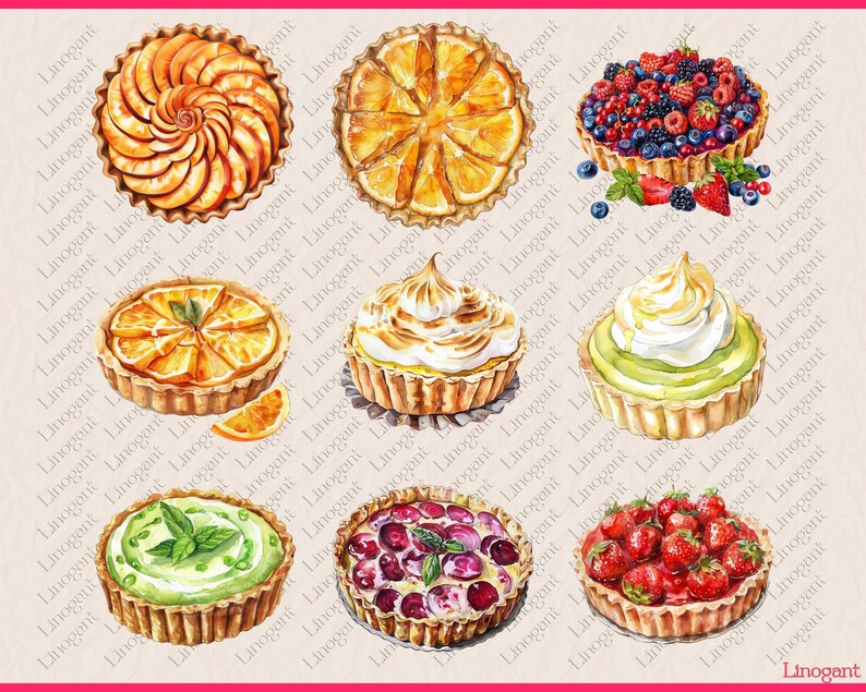 36 Delicious Tarts Clipart | Bake Tart With Nuts, Whipped Cream, Jam ...