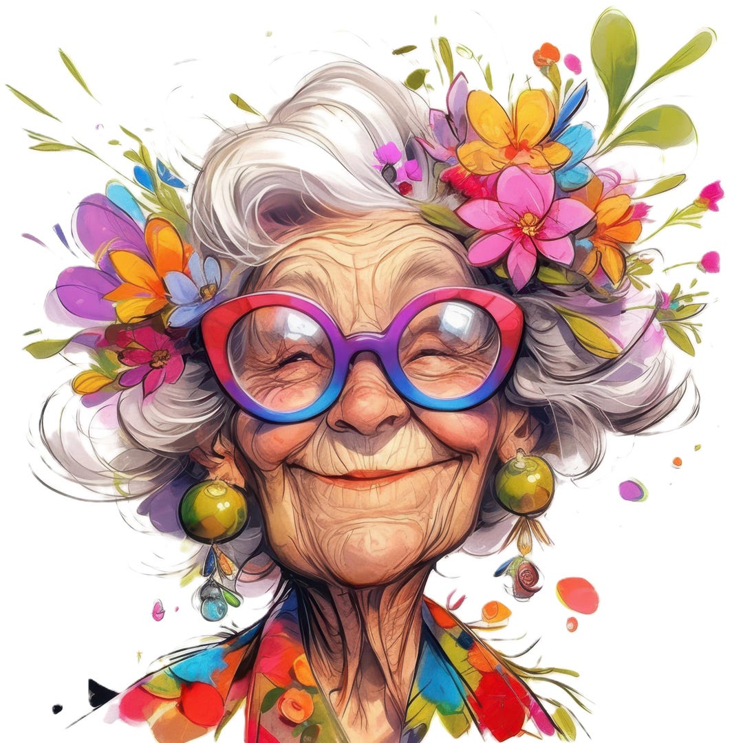 10 Spunky Old Woman Clipart Bundle, Senior Lady Illustration, Printable ...