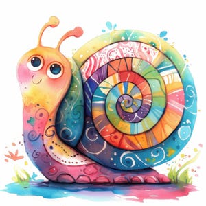 10 Happy Little Snail Clipart Bundle, Animal Illustration, Printable ...