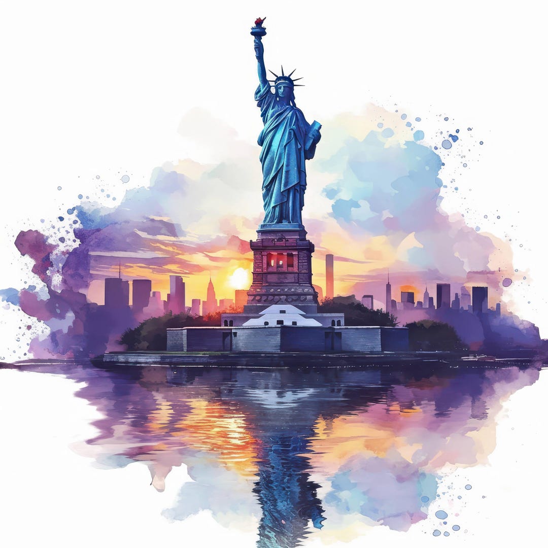 12 Statue of Liberty Evening Clipart Bundle, New York Skyline ...