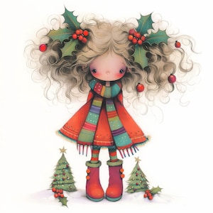 Frazzled Christmas Girl Clip Art 12 High Res Watercolor Jpgs Junk ...