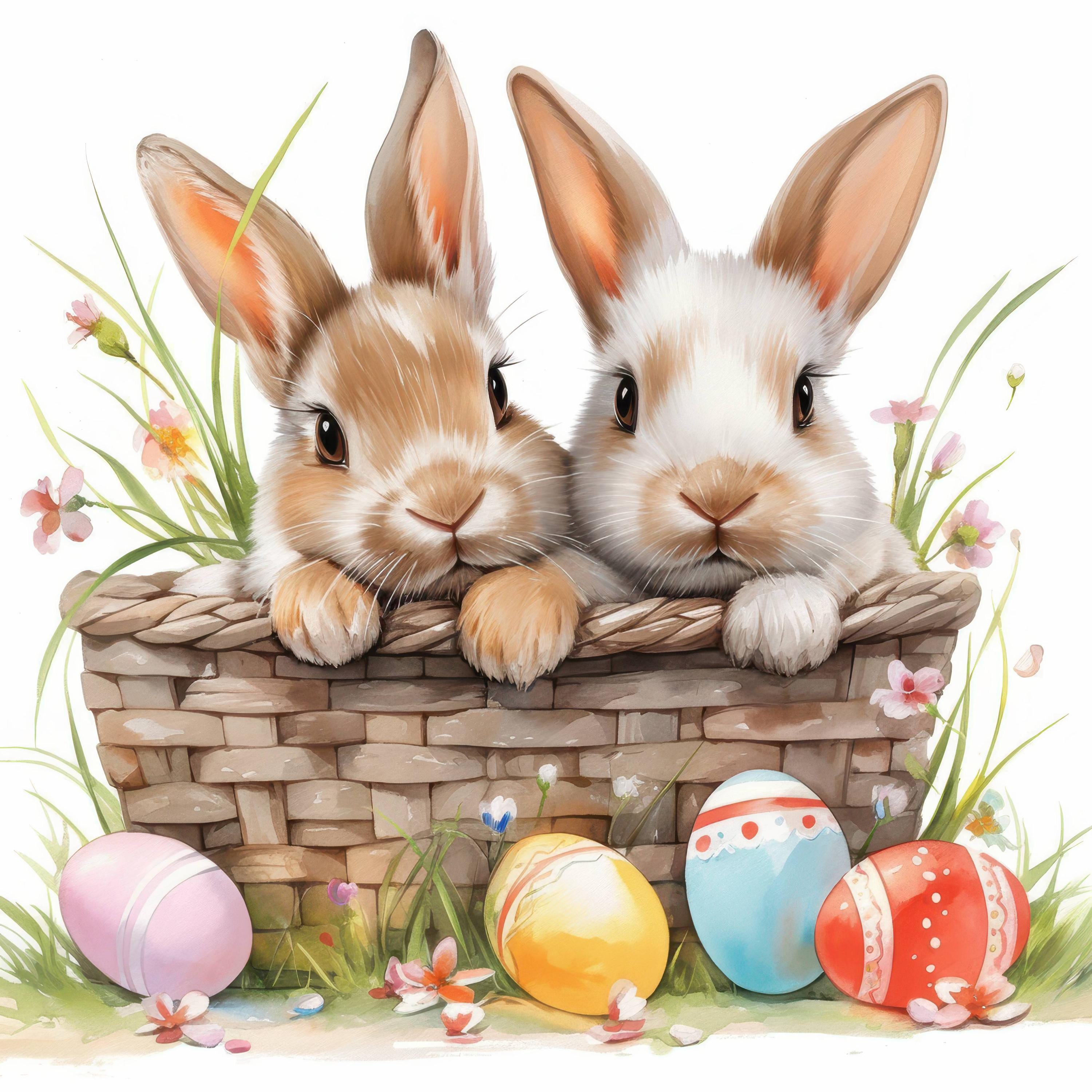 15 Bunny Basket Clipart Bundle, Adorable Easter Animal Illustration ...