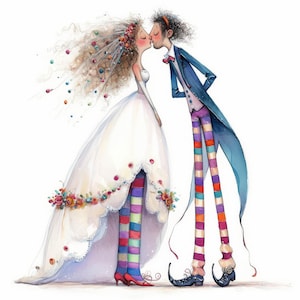 Quirky Bride and Groom Clip Art 10 High Res Watercolor Jpgs Junk ...