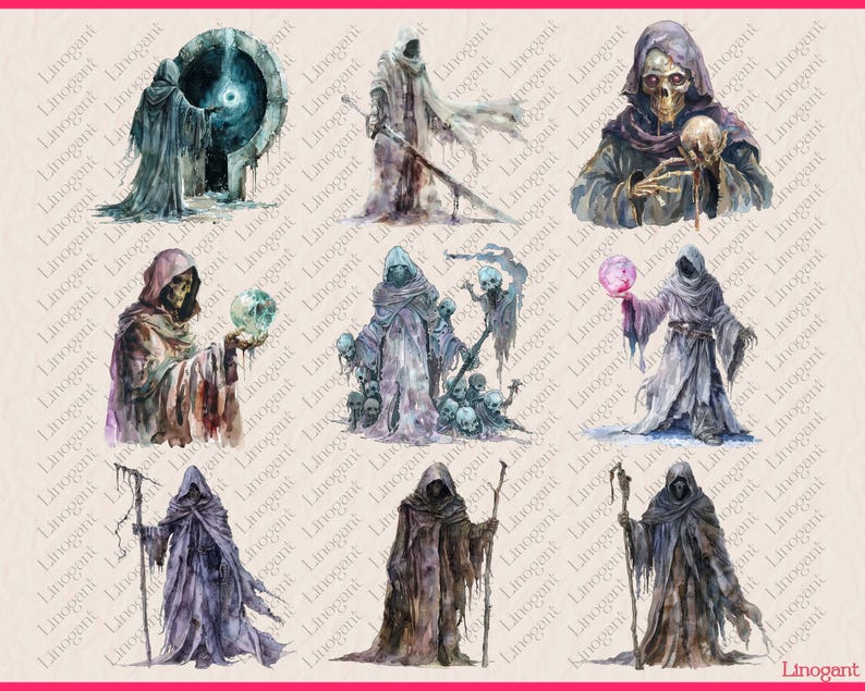 35 PNG Necromancer Clipart | Watercolor Fantasy, Skeleton Summoner ...