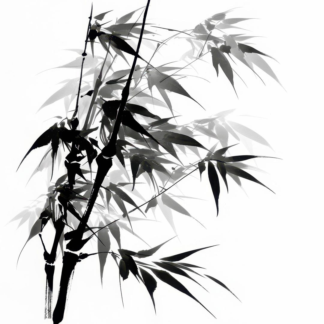 12 Bamboo Ink Clipart Bundle, Japanese Brushwork Illustration ...