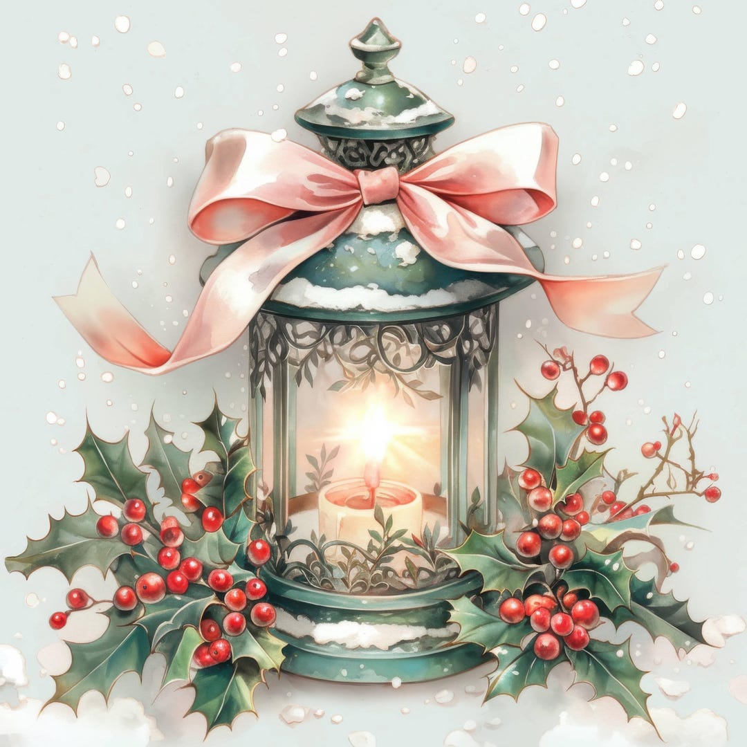 Fancy Winter Lantern Clip Art 14 High Res Watercolor Jpgs for Junk ...
