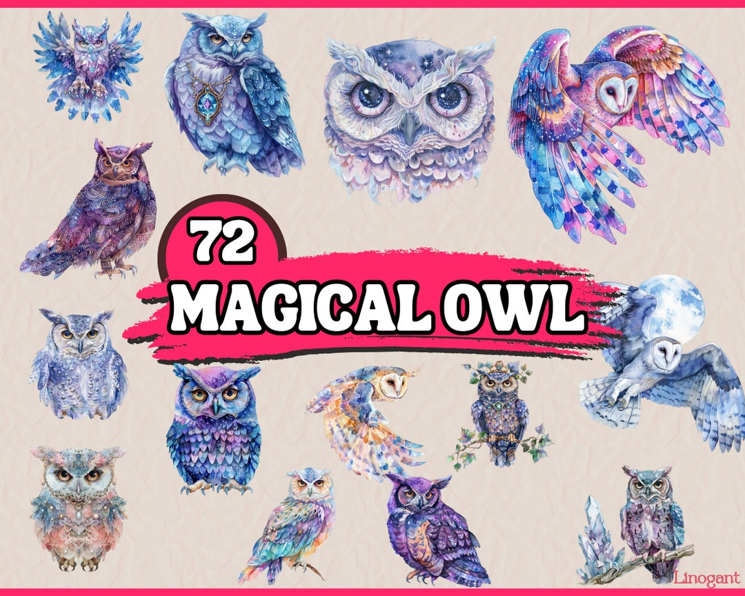 Watercolor Magical Owl Clipart Bundle, Enchanted Animal Clip Art Set ...
