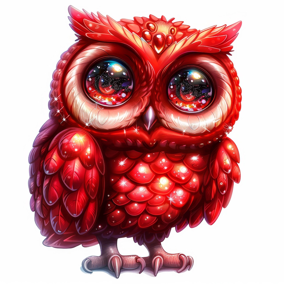 Shiny Red Owls Clip Art 10 High Res Watercolor Jpgs for Junk Journals ...