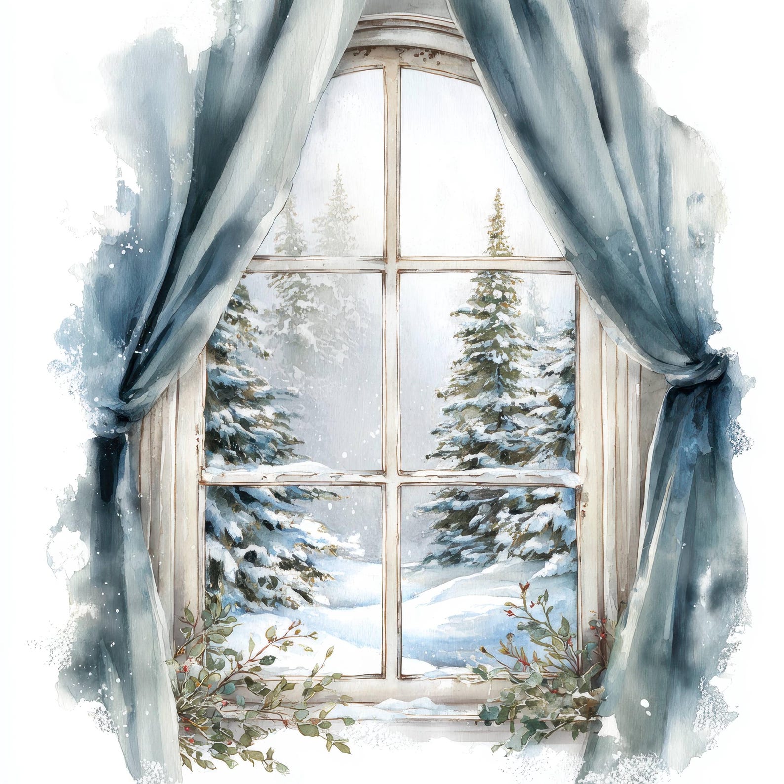 13 Snowy Winter Window Clipart Bundle, Cozy Seasonal View Illustration ...