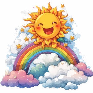 10 Sun and Rainbow Clipart Bundle, Cheerful Weather Scene Illustration ...