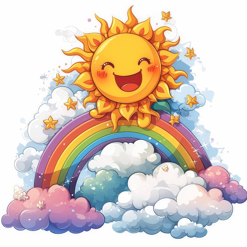 10 Sun and Rainbow Clipart Bundle, Cheerful Weather Scene Illustration ...