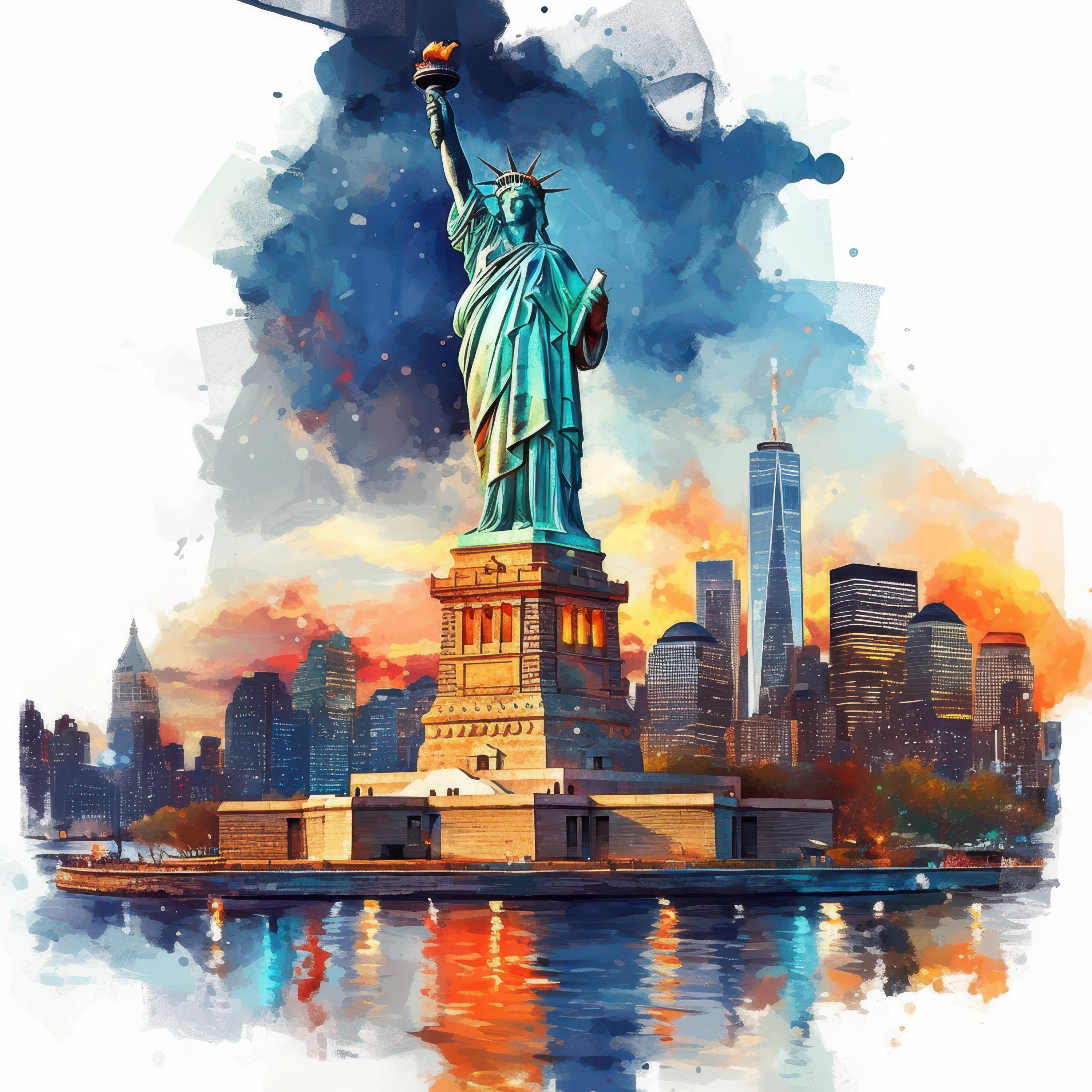 12 Statue of Liberty Evening Clipart Bundle, New York Skyline ...