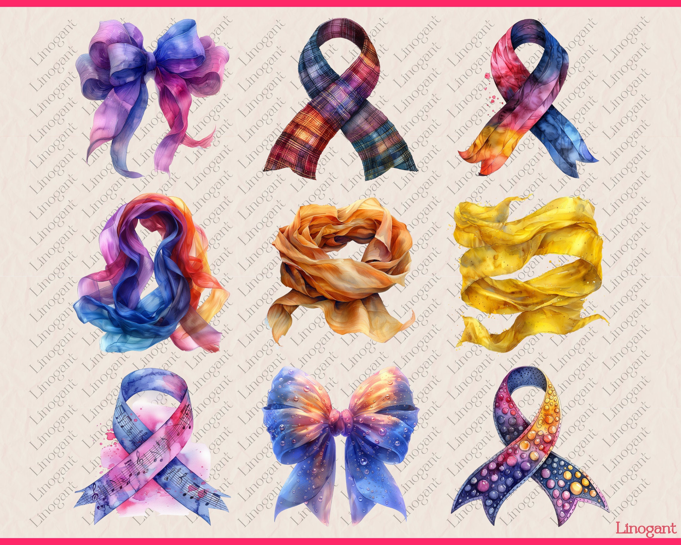 Watercolor Ribbon Bow Clipart Bundle, Ribbons and Bows Colorful Clip ...