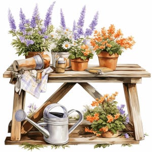 10 Vintage Gardening Tools Clipart Bundle, Rustic Outdoor Illustration ...