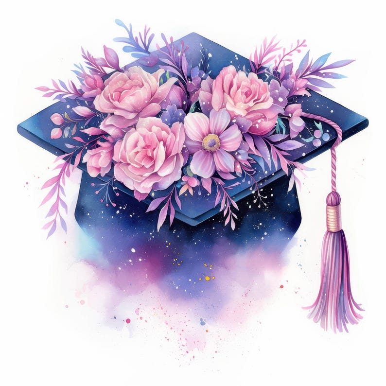 10 Galaxy Graduation Clipart Bundle, Floral Celestial Illustration ...