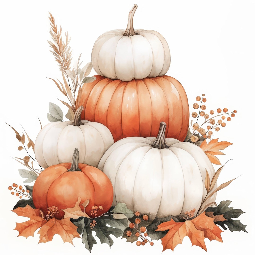 12 Pumpkin Autumn Leaves Clipart Bundle, Fall Decor Illustration ...