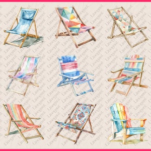 Watercolor Beach Chair Clipart Bundle, Sea Side Sunbed Clip Art Set ...