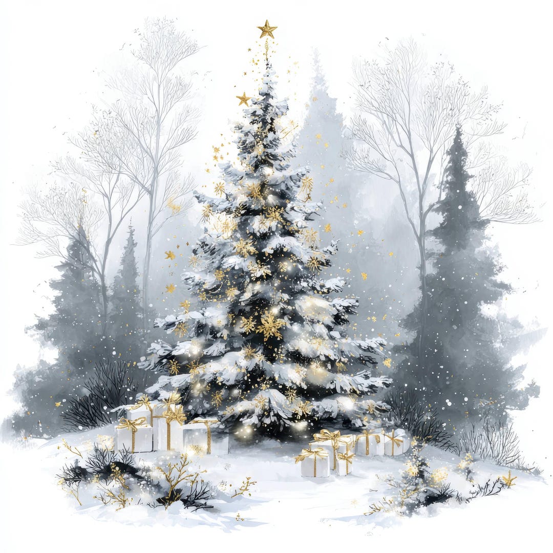 16 Snowy Pine Tree Forest Clipart, Winter Woodland Landscape ...