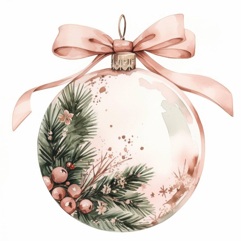 11 Pink Christmas Decor Clipart Bundle, Xmas Ornaments Design ...