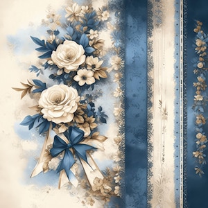 Blue Floral Lace Paper Clip Art Bundle 13 High Res Watercolor Jpgs for ...