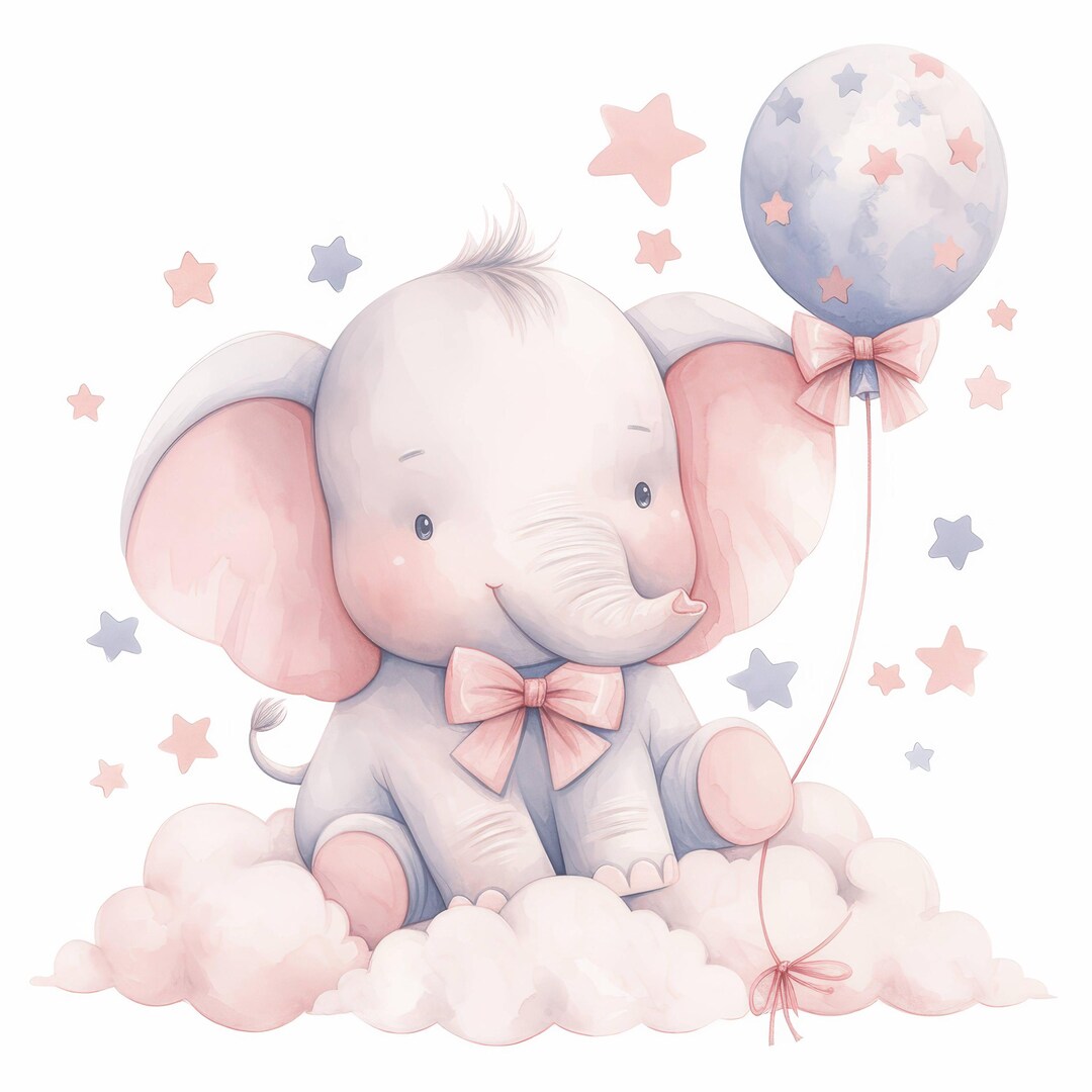 12 Baby Elephant Birthday Clipart Bundle, Cute Party Animal ...