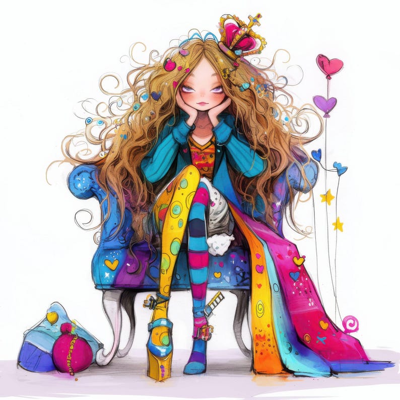 Quirky Queen Girl Clip Art 10 High Res Watercolor Jpgs for Junk ...