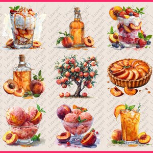 Watercolor Peach Clipart Bundle, Fruits Clip Art Set, Peach Cheese Cake ...