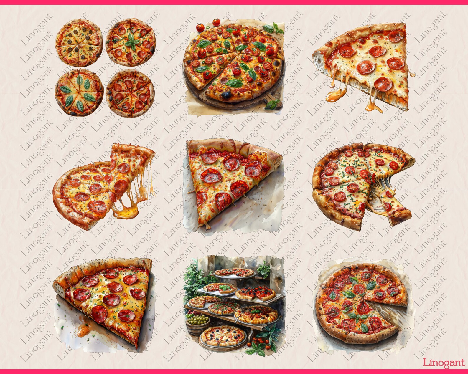 Watercolor Pizza Clipart Bundle, Junk Food Clip Art Set, Bakery, Slice ...