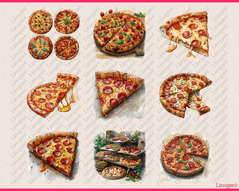 Watercolor Pizza Clipart Bundle, Junk Food Clip Art Set, Bakery, Slice ...