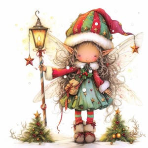 Whimsical Christmas Elf Clipart 11 High Res Watercolor Jpgs Junk ...