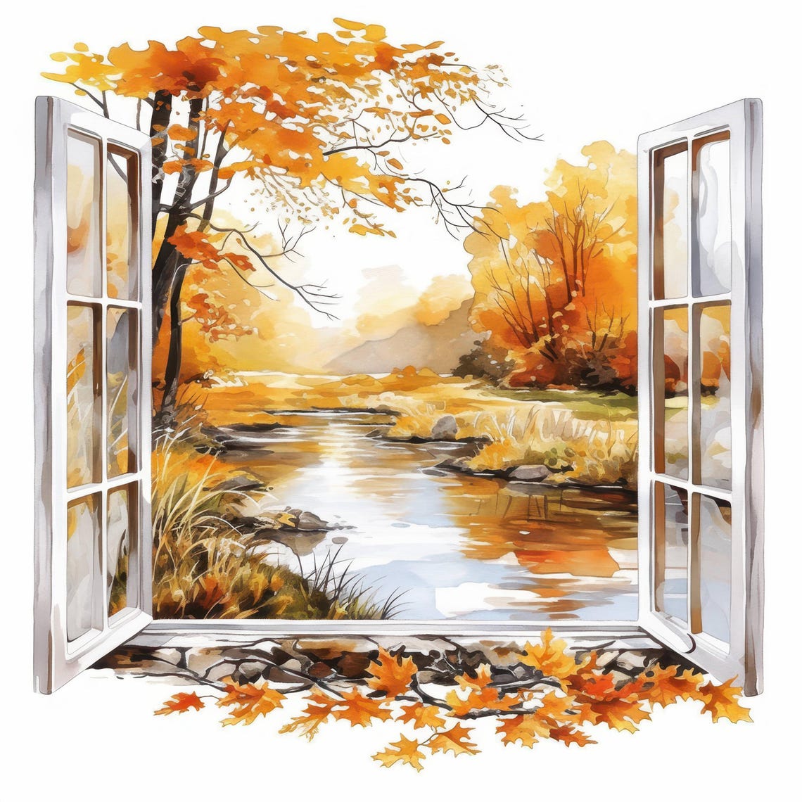 18 Window Autumn View Clipart Bundle, Cozy Fall Scenery Illustration ...