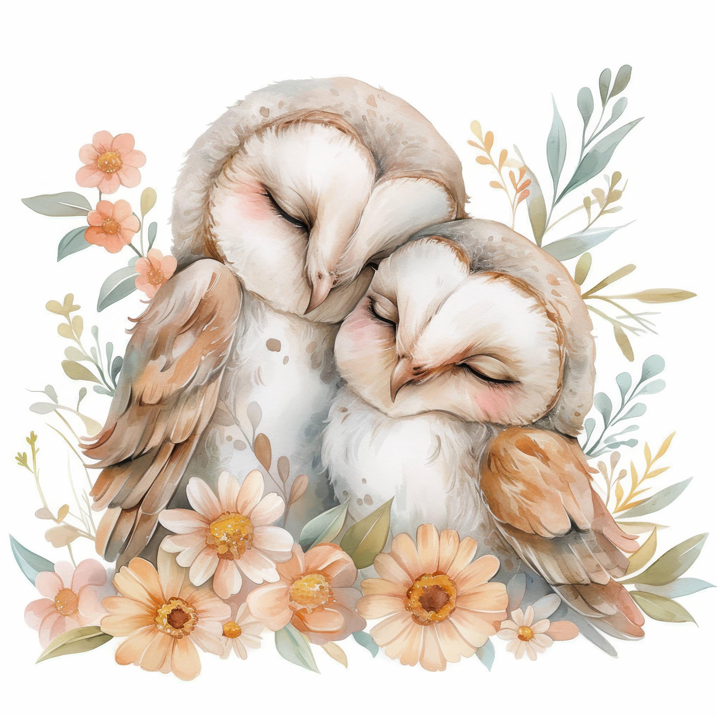 15 Cute Floral Owl Clipart Bundle, Woodland Owl Illustration, Printable ...