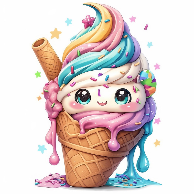 17 Cute Ice Cream Cone Clipart Bundle, Summer Dessert Illustration ...