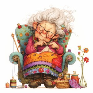 Old Crafter Lady Clip Art 10 High Res Watercolor Jpgs for Junk Journals ...