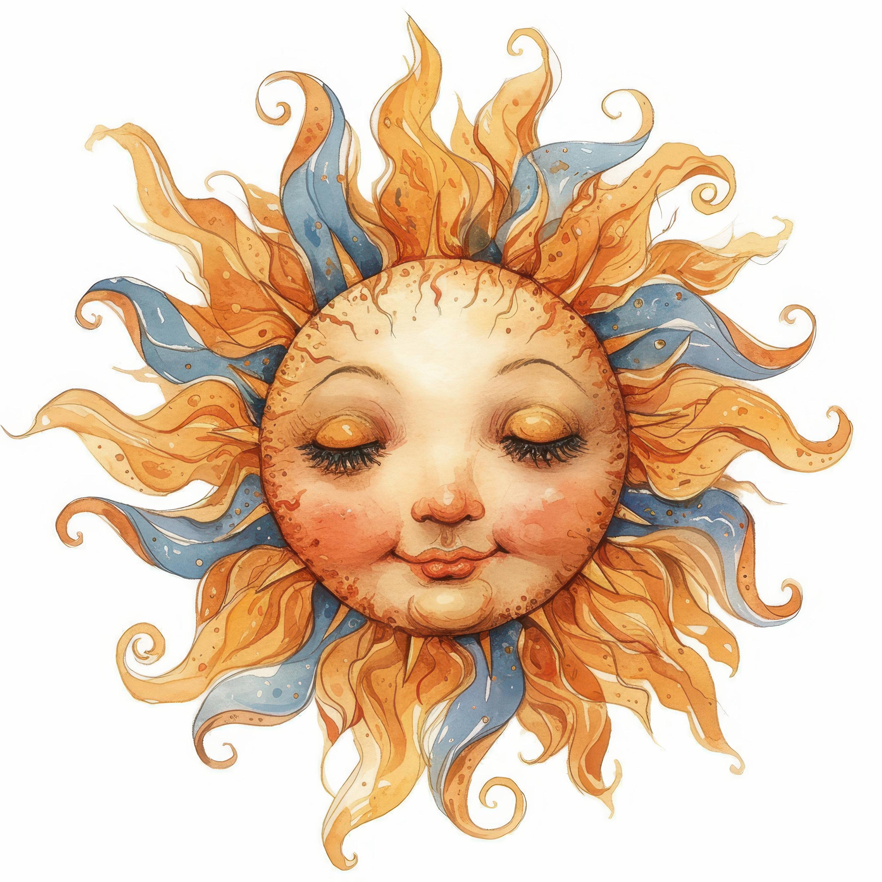 19 Sun Face Clipart Bundle, Unique Patterned Celestial Illustration ...
