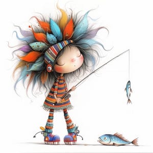 Frazzled Fishing Kid Clipart 15 High Res Watercolor Jpgs, Junk ...