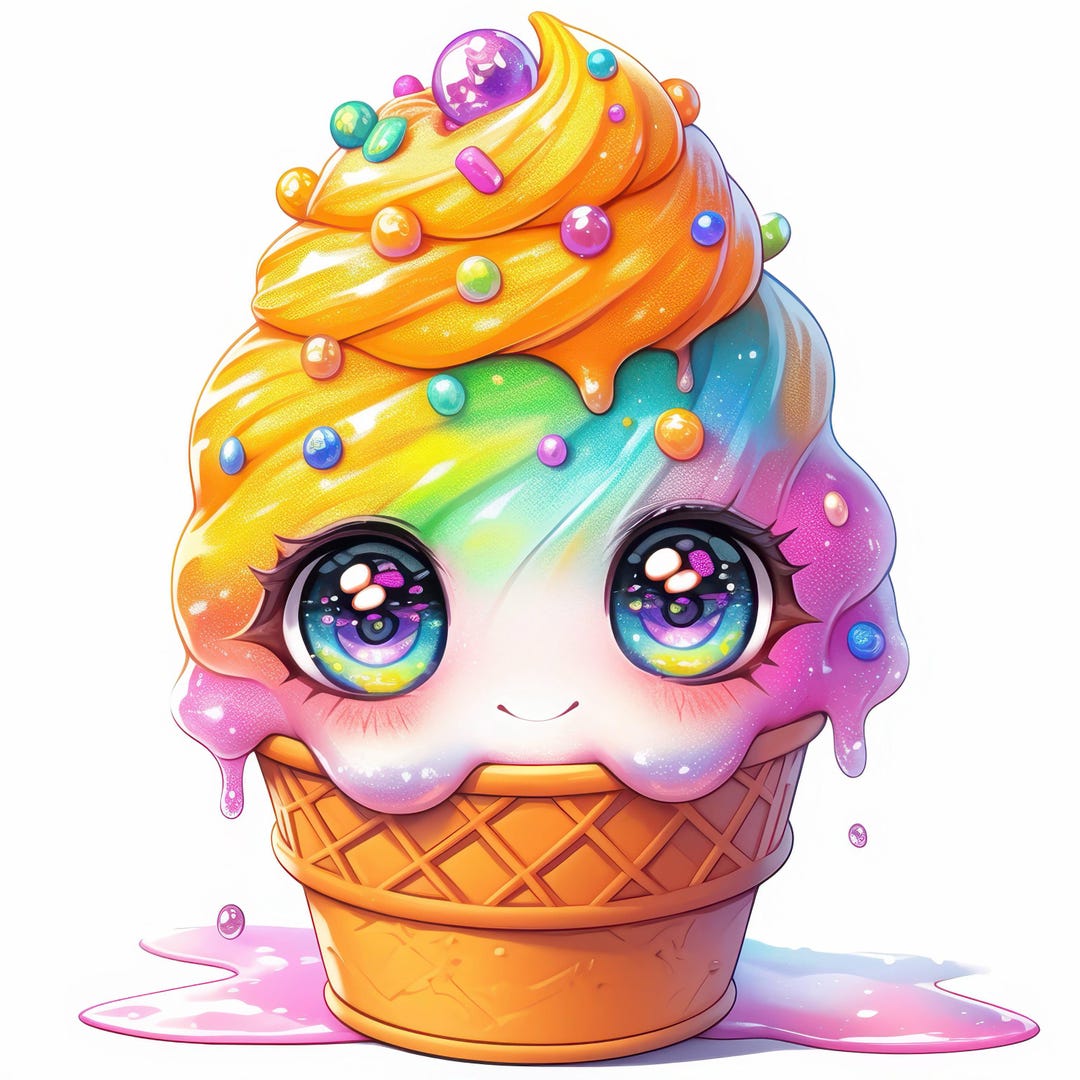 17 Cute Ice Cream Cone Clipart Bundle, Summer Dessert Illustration ...