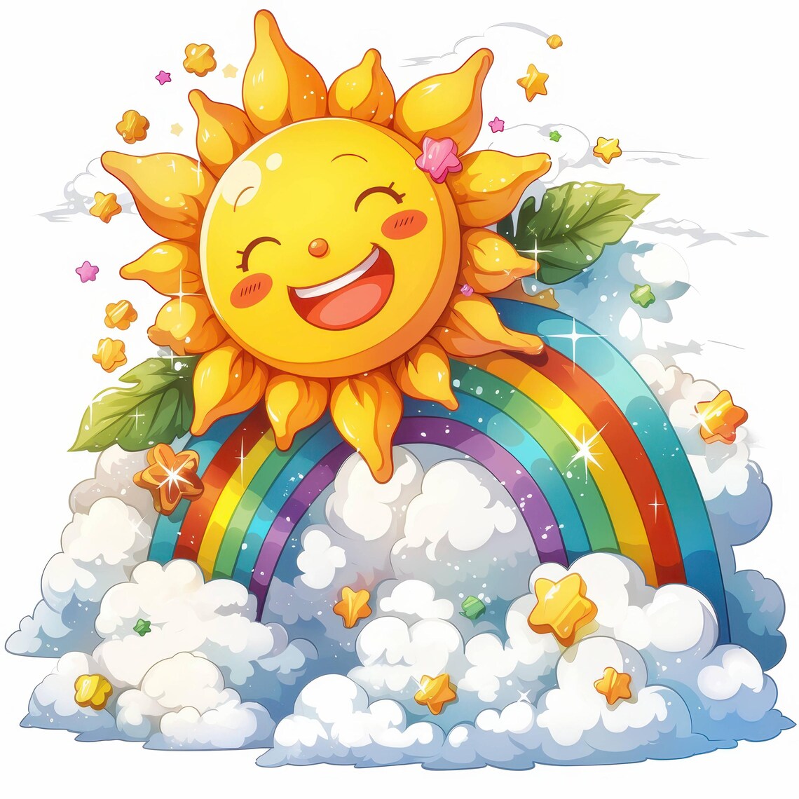 10 Sun and Rainbow Clipart Bundle, Cheerful Weather Scene Illustration ...