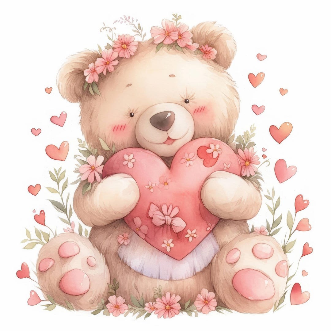 13 Teddy Bear Heart Clipart Bundle, Valentine Plush Design, Printable ...