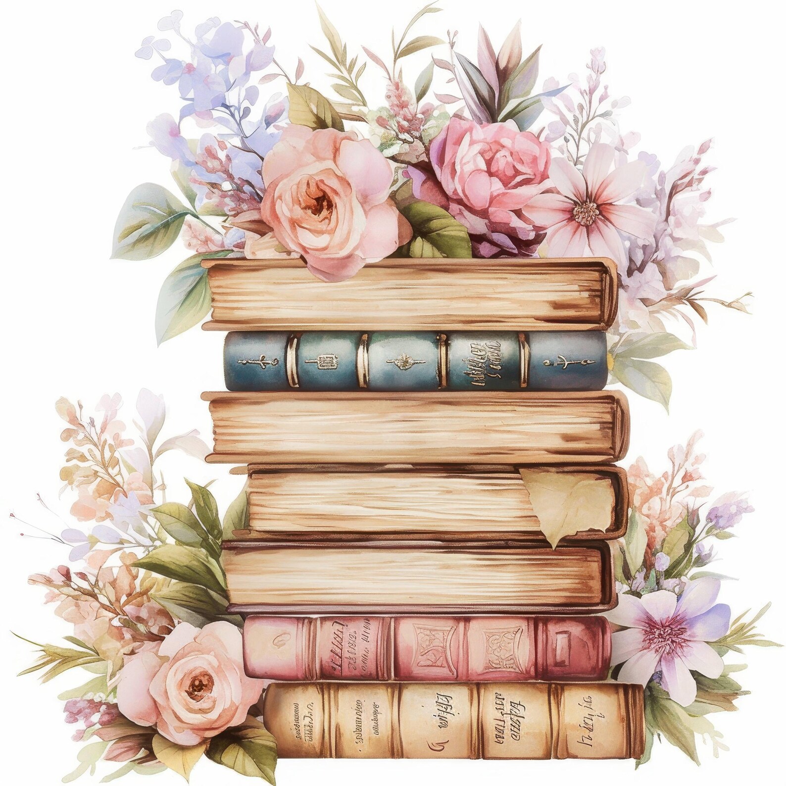 13 Floral Books Clipart Bundle, Book With Flowers Illustration ...