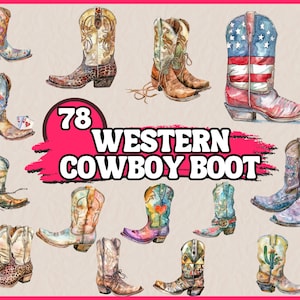 Watercolor Western Cowboy Boot Clipart Bundle, Cowgirl Shoe Clip Art ...