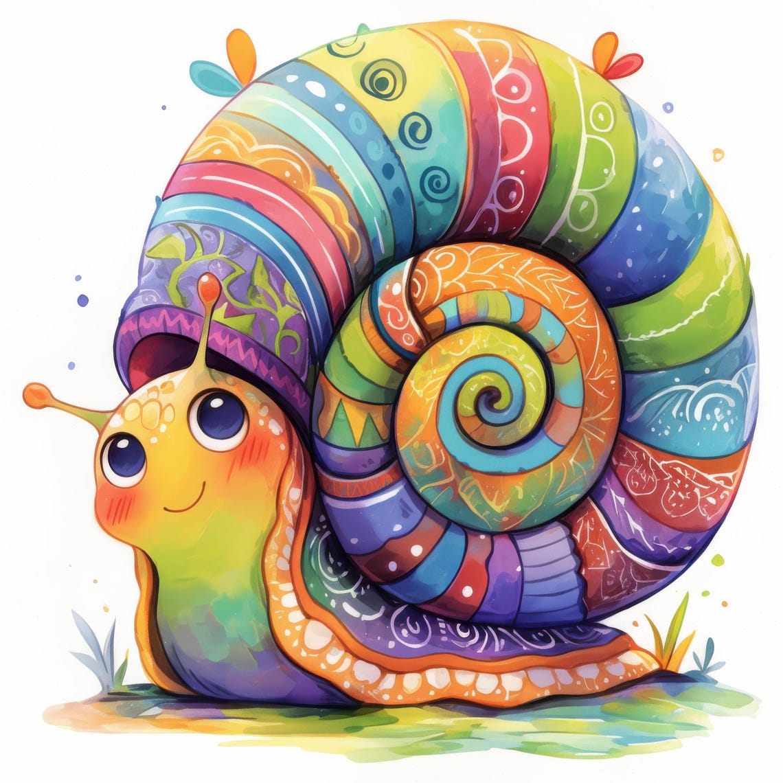Cartoon Colorful Snail Clip Art 12 High Res Watercolor Jpgs for Junk ...