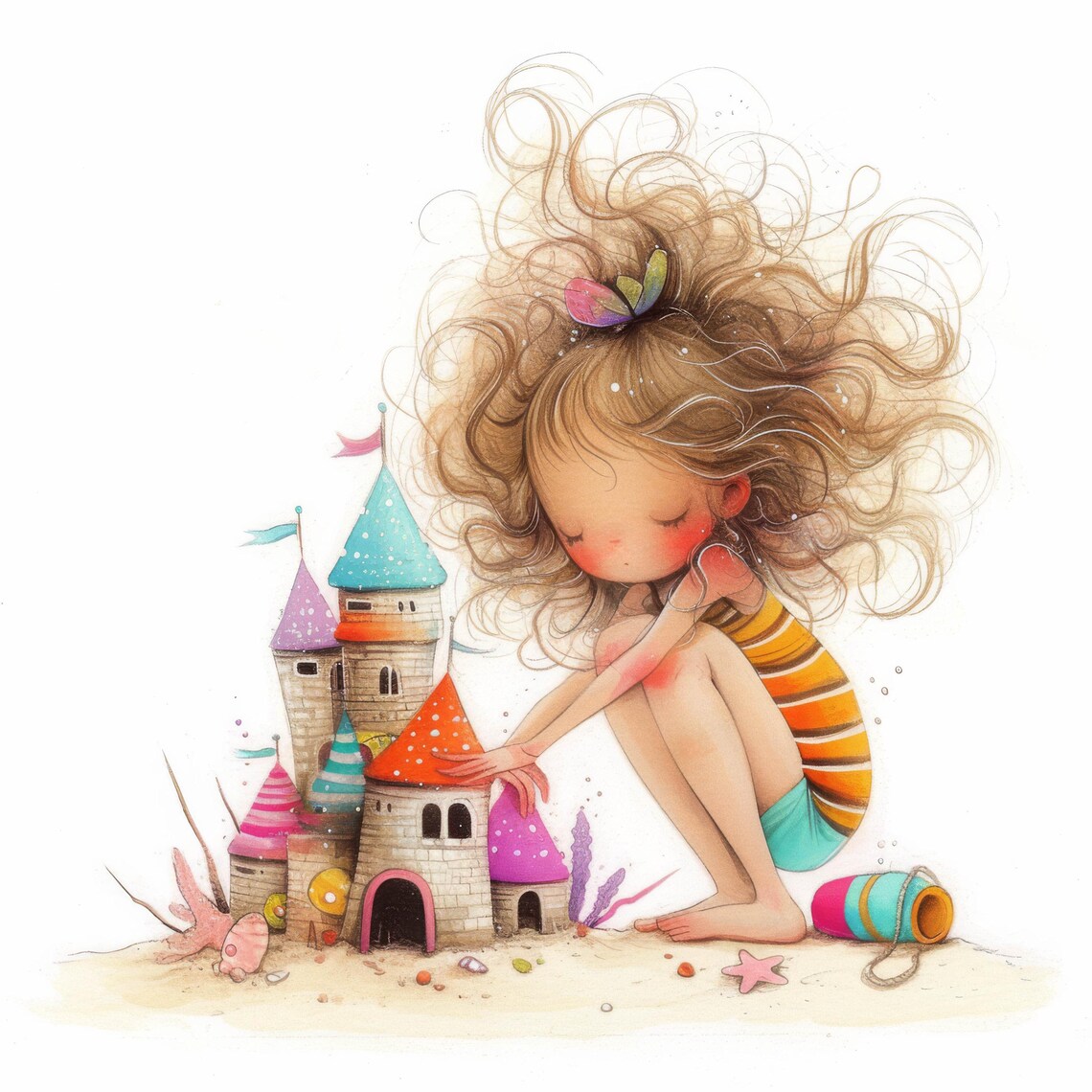 Fantasy Shoreline Castle Clip Art 11 High Res Watercolor Jpgs Junk ...