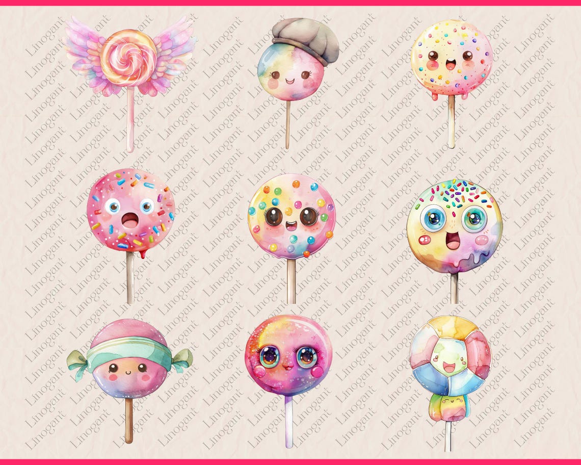 40 PNG Cute Lollipop Clipart, Kawaii Pink Lolly Clipart, Candy With ...