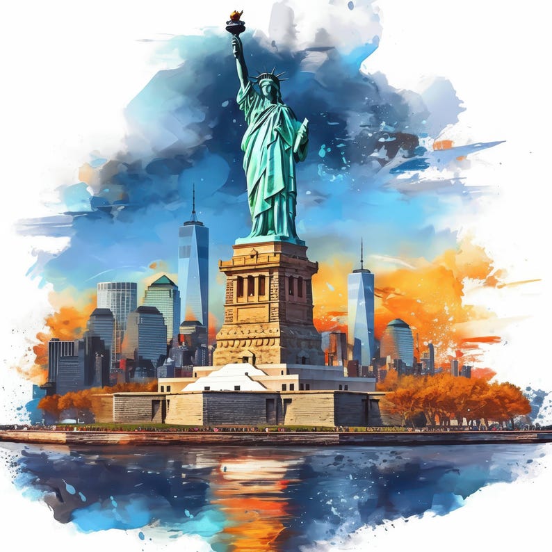 12 Statue of Liberty Evening Clipart Bundle, New York Skyline ...