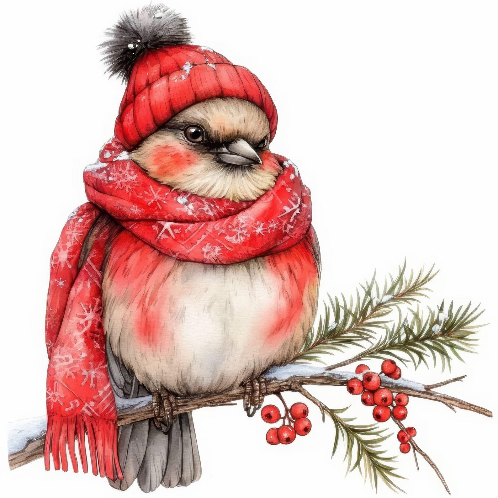 12 Festive Cardinal Clipart Bundle, Red Winter Bird Illustration ...
