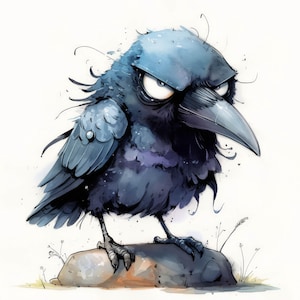 Grumpy Crow Clip Art 10 High Res Watercolor Jpgs Junk Journals ...